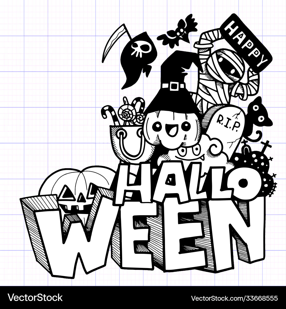 Cute hand-drawn halloween doodles Royalty Free Vector Image