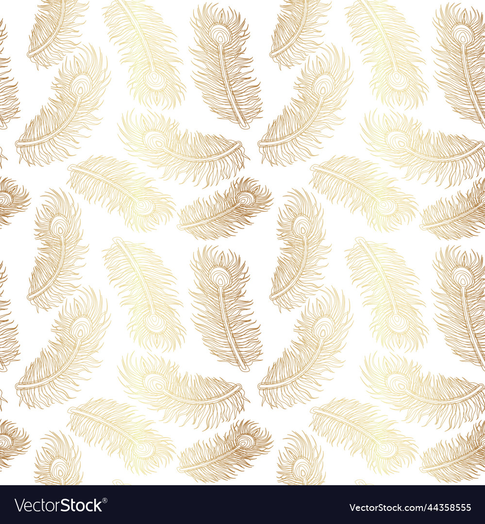 Gold peacock feather seamless pattern on white Vector Image Gold peacock feather seamless pattern on white Vector Image
