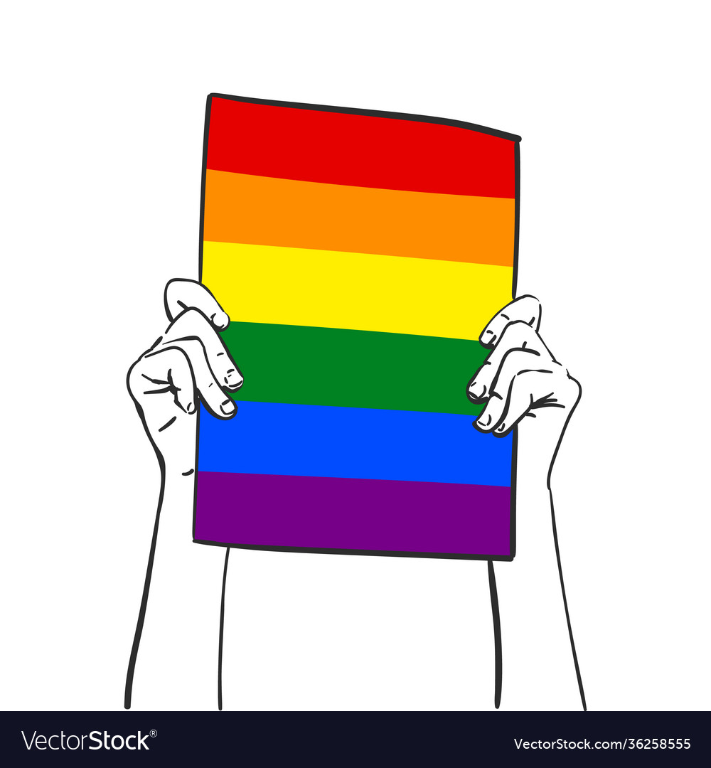 Hands holding lgbt gay pride banner sketch hand Vector Image
