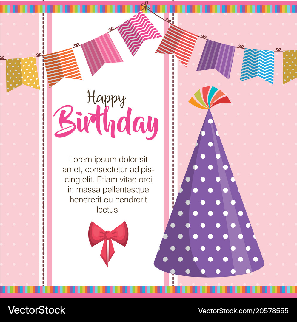 Happy birthday hat celebration card Royalty Free Vector
