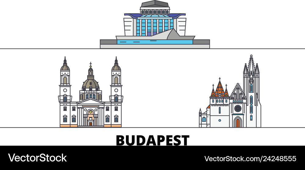 Hungary budapest city flat landmarks Royalty Free Vector