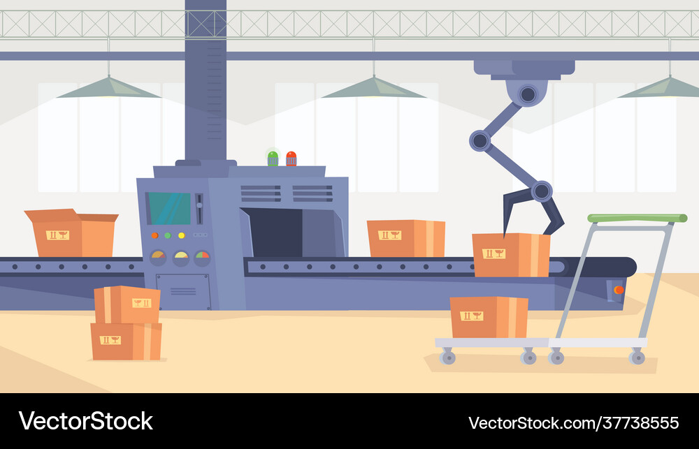 Production factory interior banner flat design Vector Image
