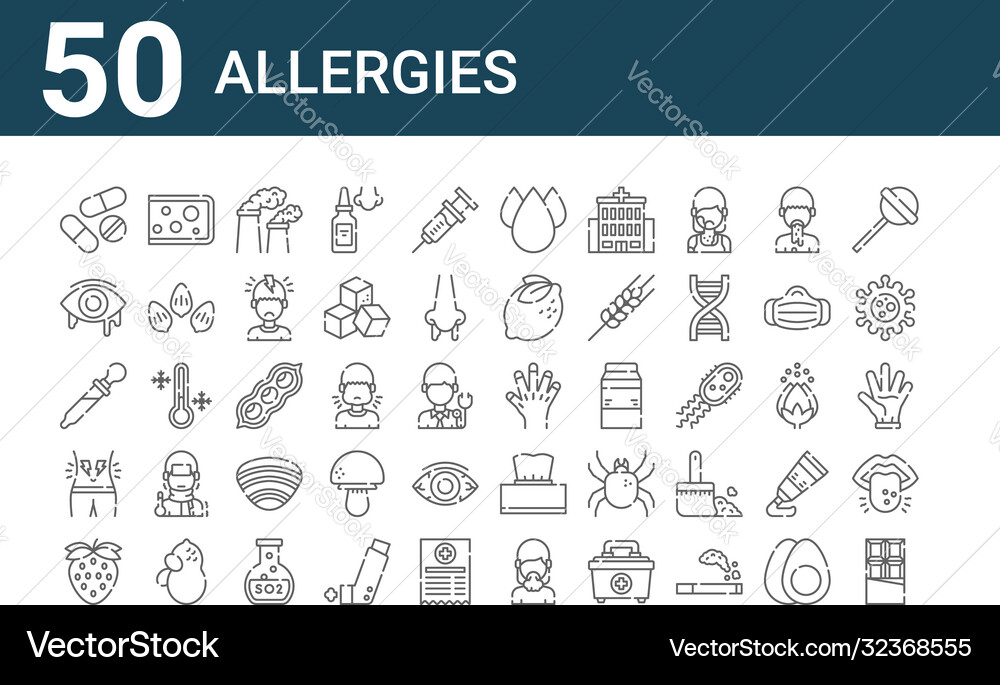 Set 50 allergies icons outline thin line Vector Image