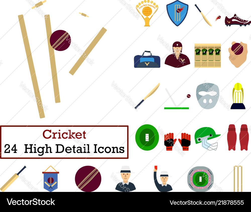 Set of 24 cricket icons Royalty Free Vector Image