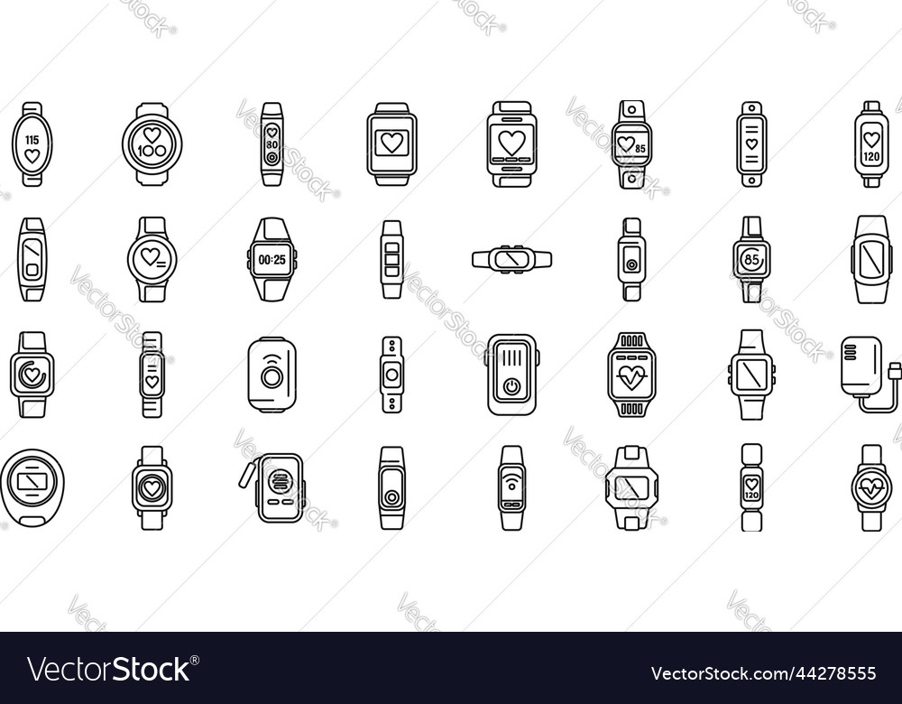 Wearable Tracker Icons Set Outline Fitness Vector Image