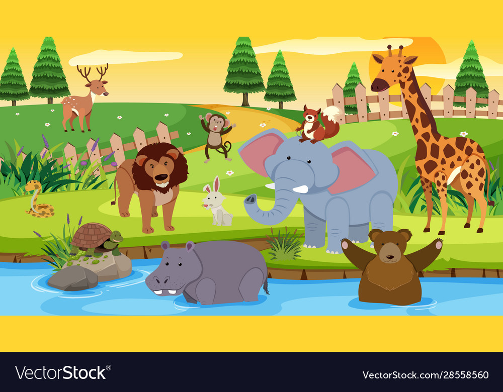 Background scene with many wild animals Royalty Free Vector