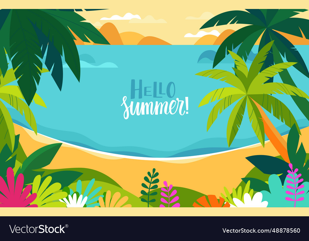 Beach landscape - plants leaves palm trees Vector Image