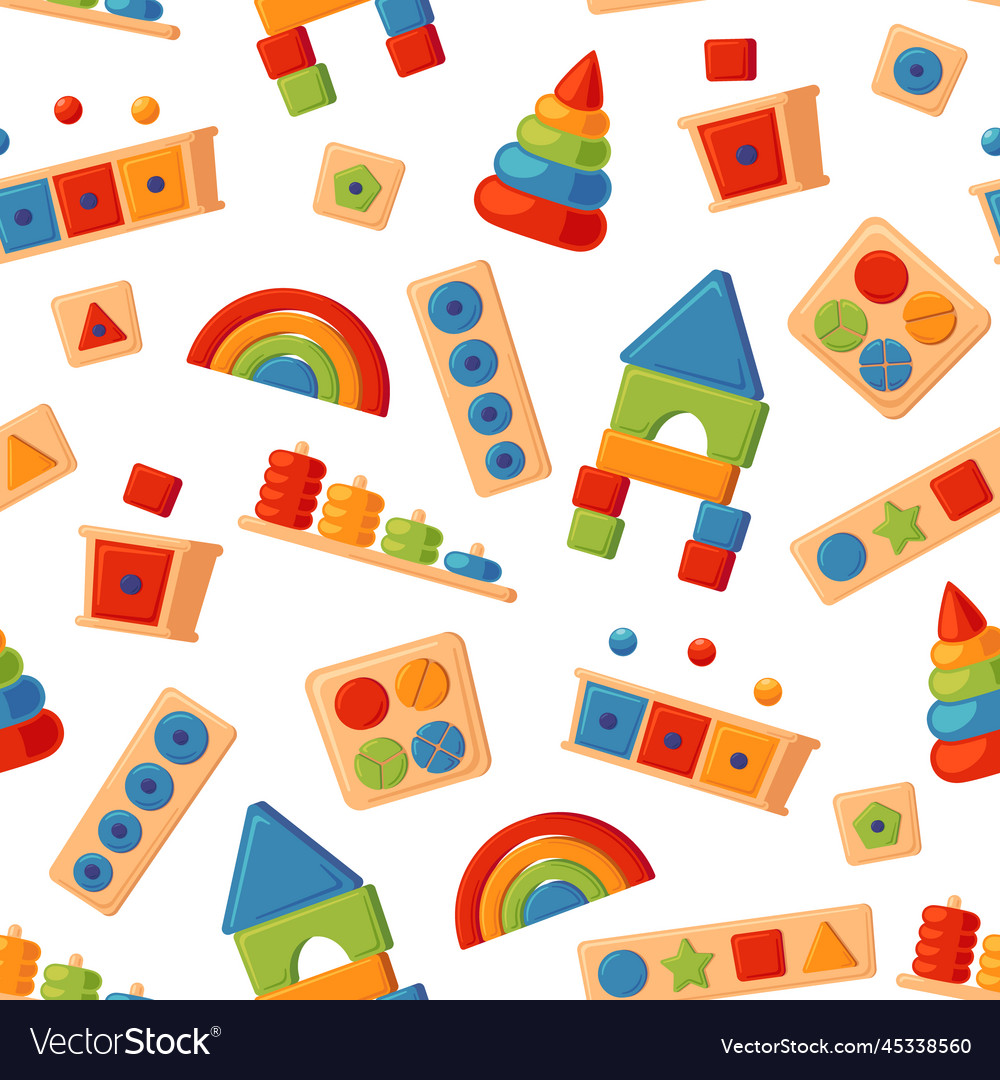 Children wooden toys seamless pattern education Vector Image Children wooden toys seamless pattern education Vector Image