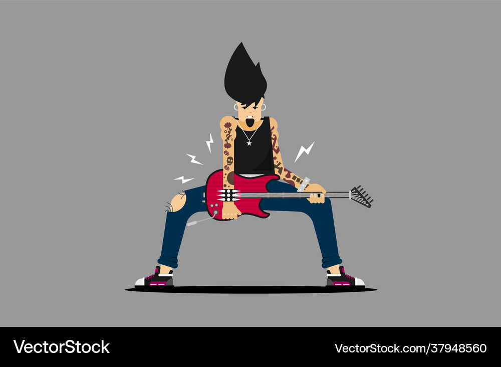 Flat brutal cartoon rocker Royalty Free Vector Image