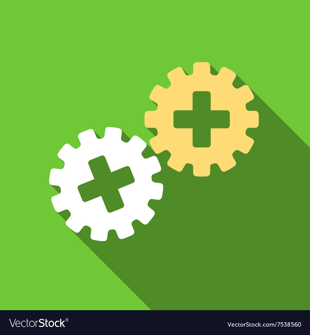 Medical gears flat long shadow square icon Vector Image Medical gears flat long shadow square icon Vector Image