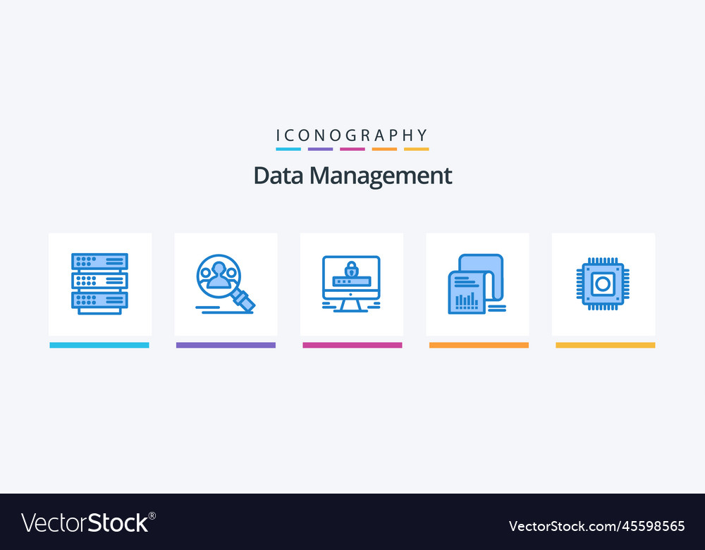 Data management blue 5 icon pack including chip Vector Image