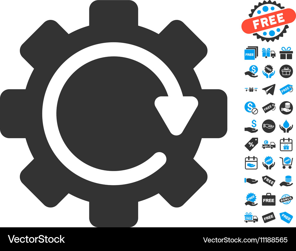 Gear rotation direction icon with free bonus Vector Image
