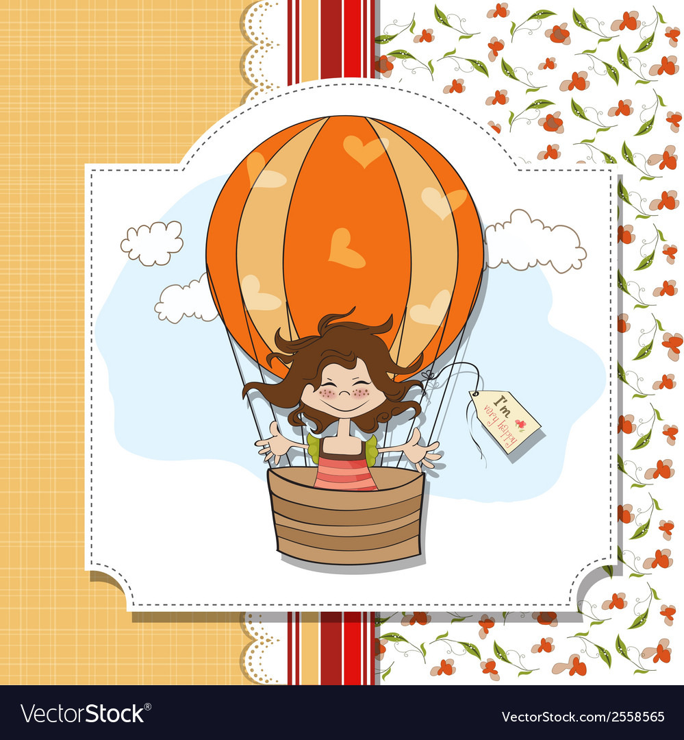 Happy girl flying with a balloon Royalty Free Vector Image