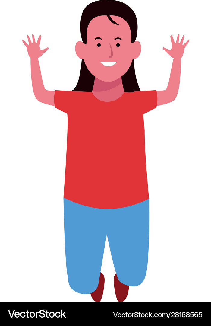 Happy girl jumping icon flat design Royalty Free Vector