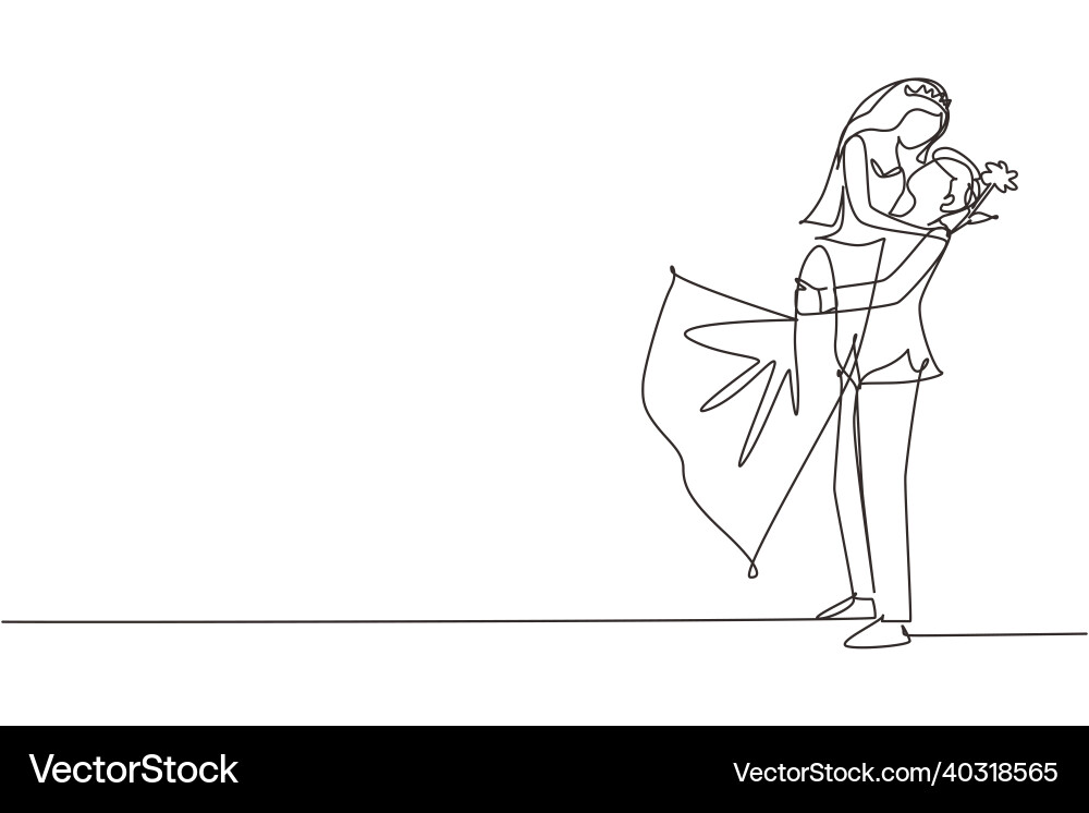 Single continuous line drawing man lift up woman Vector Image