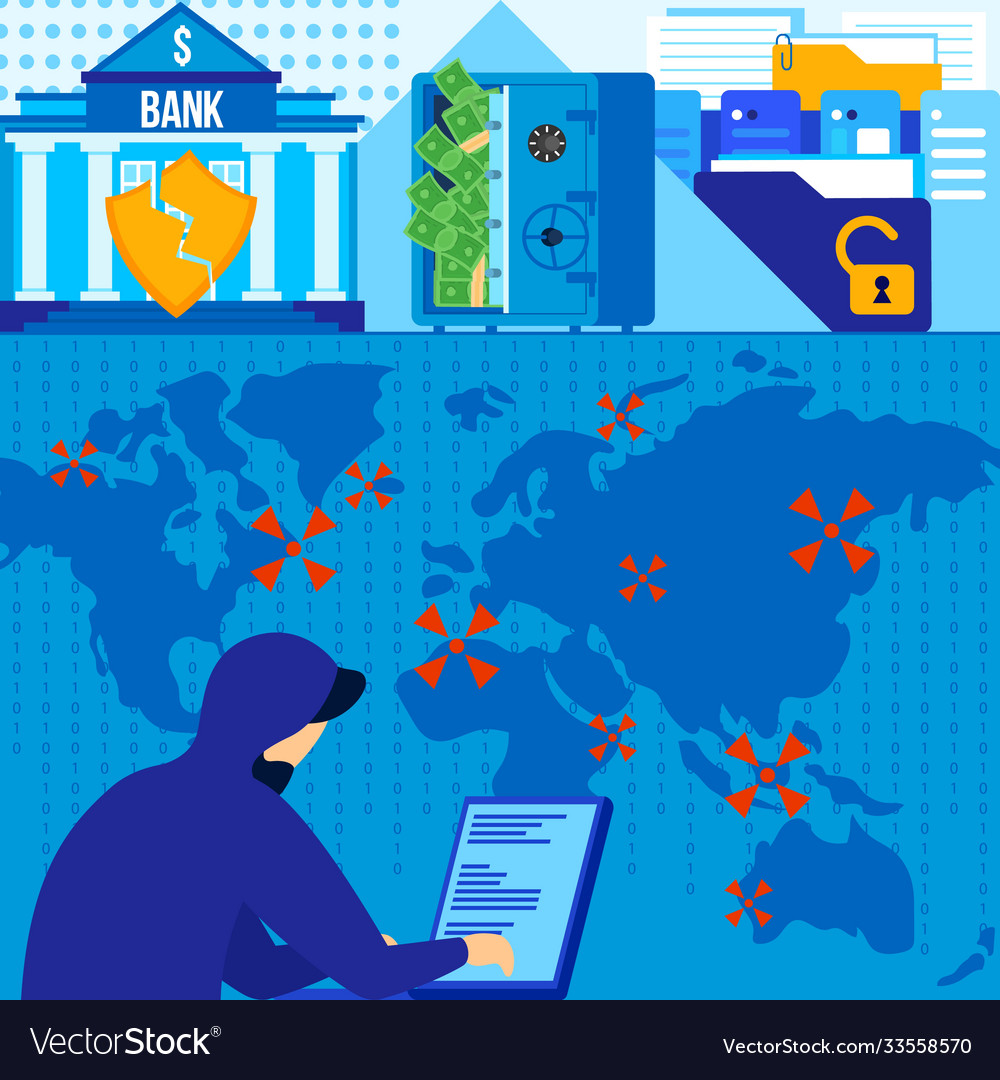 Bank hacking cartoon flat Royalty Free Vector Image