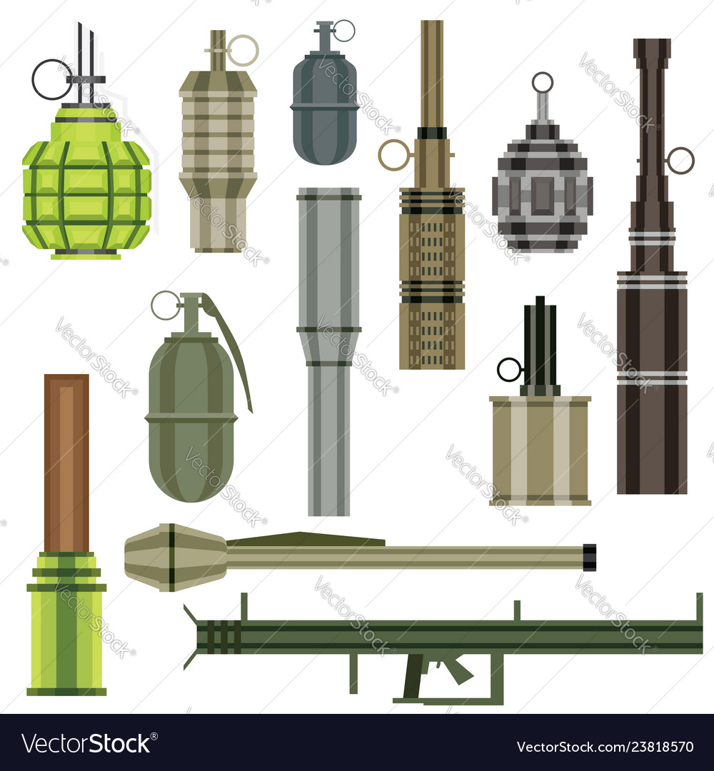 Grenade set military weapon grenade launcher Vector Image