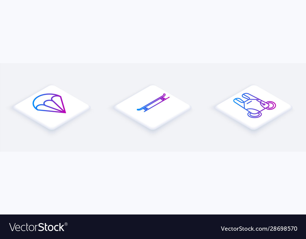 Set isometric line parachute skateboard Royalty Free Vector Set isometric line parachute skateboard Royalty Free Vector