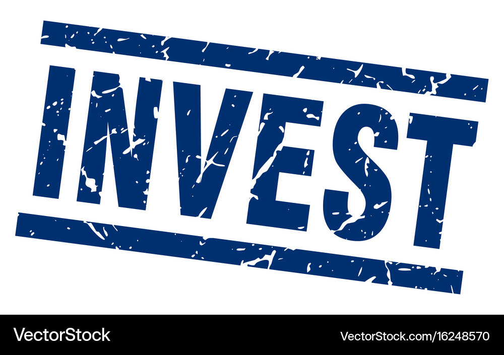 Square grunge blue invest stamp Royalty Free Vector Image
