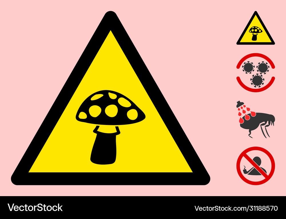 Toxic mushroom warning triangle sign icon Vector Image