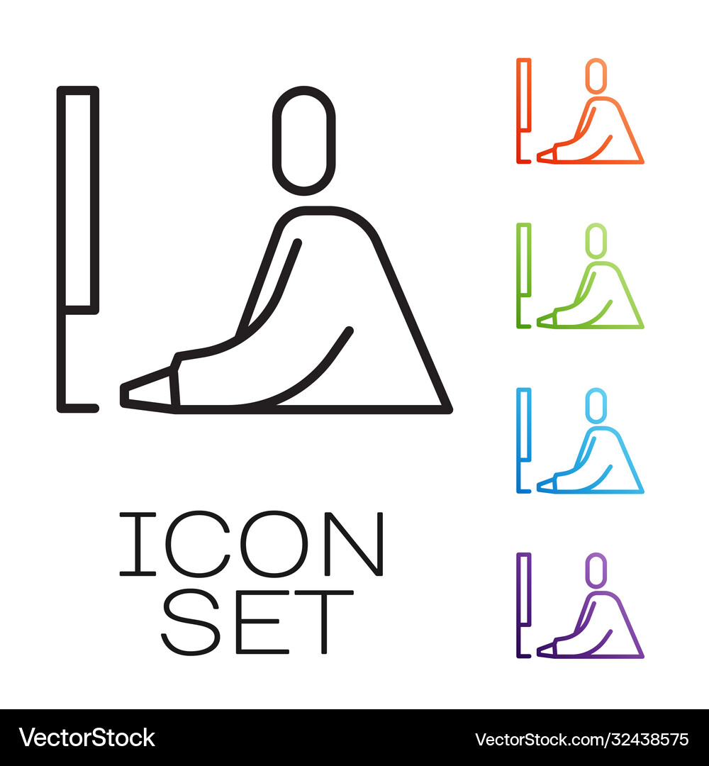 Black line student working at laptop icon isolated