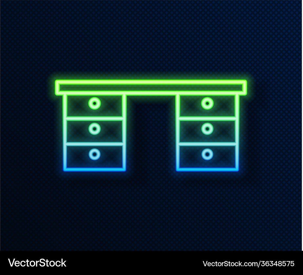 Glowing neon line office desk icon isolated Vector Image