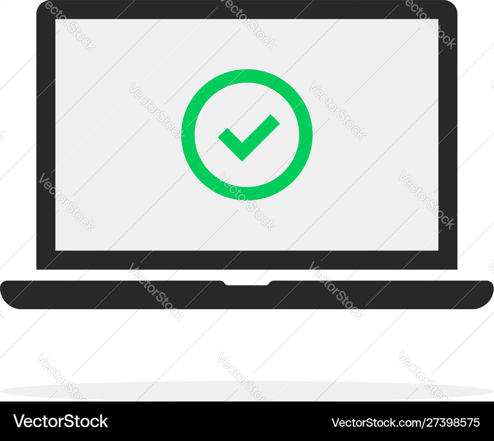 Green check mark in black laptop Royalty Free Vector Image