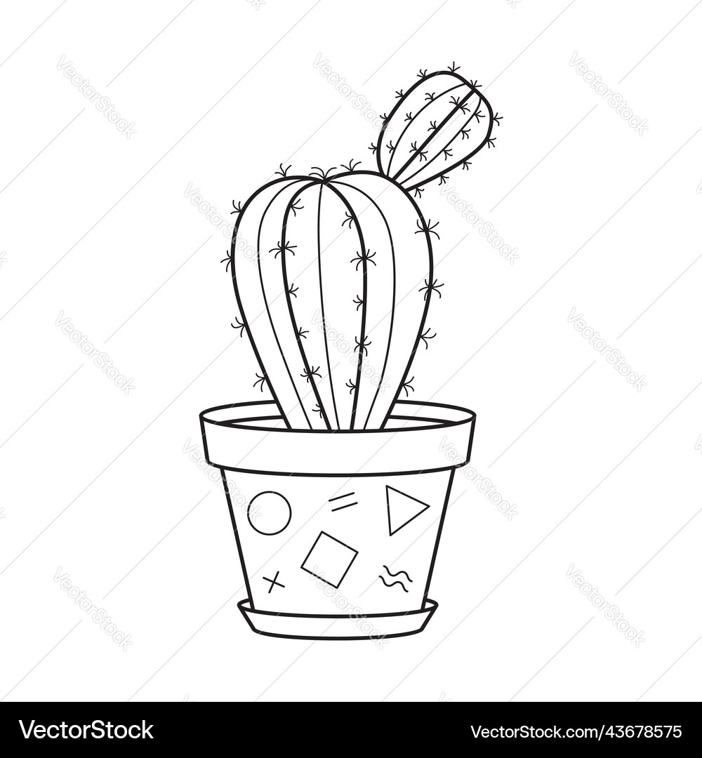 Outline cactus in pot indoor succulent Royalty Free Vector