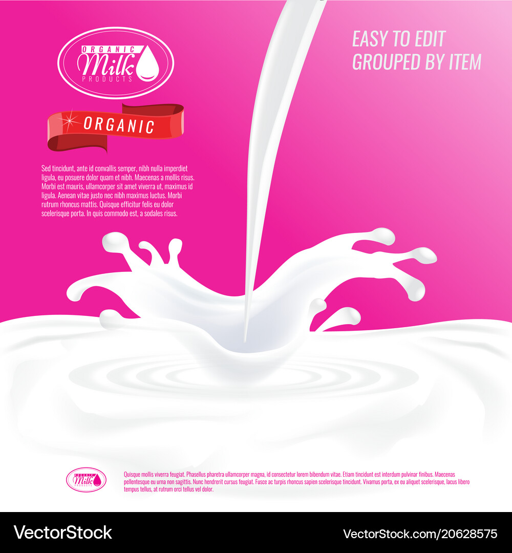 Package design with milk splash for milky dairy Vector Image