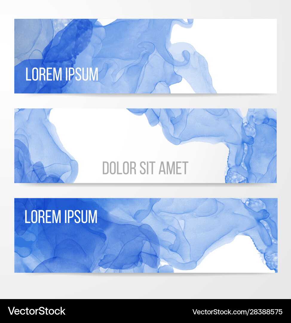 Three banners with abstract blue ink painting Vector Image