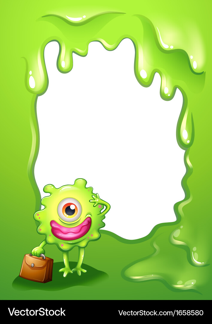 A green border design with monster holding bag Vector Image