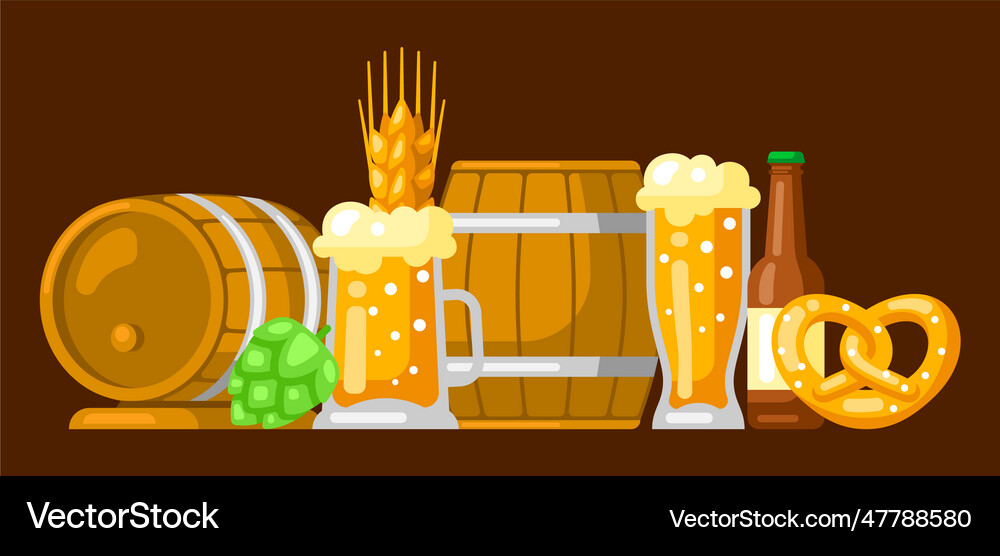 Card with beer objects beer festival Royalty Free Vector