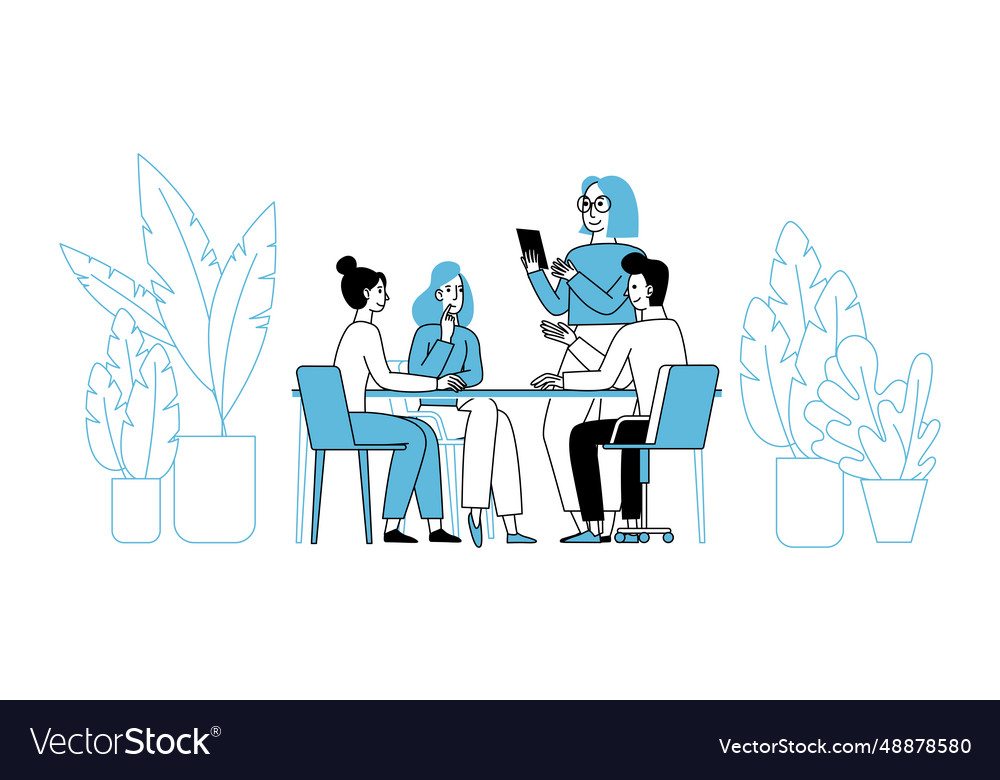 In simple flat linear style with smiling cartoon Vector Image