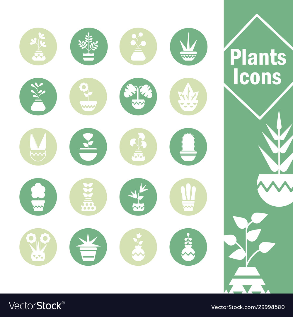 Set icons houseplants with potted block Royalty Free Vector