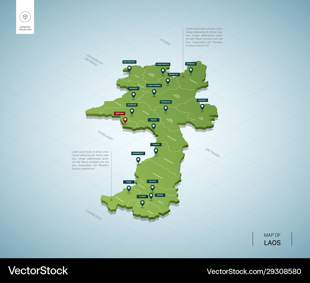 Stylized map laos isometric 3d green Royalty Free Vector