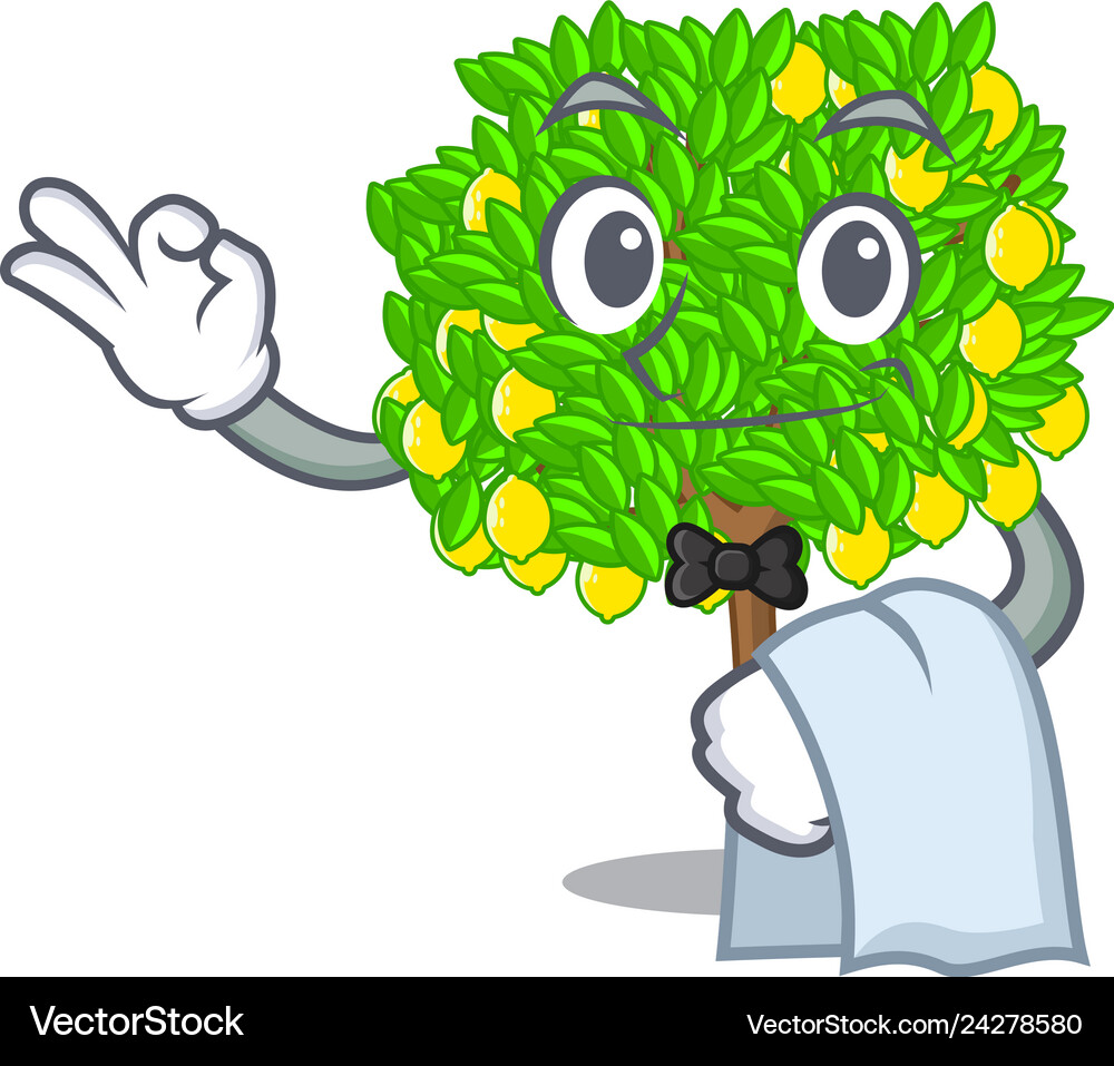 Waiter lemon tree cartoon next the house Vector Image