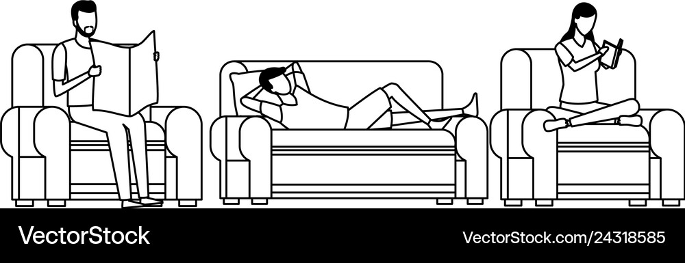 Faceless people relax living room Royalty Free Vector Image