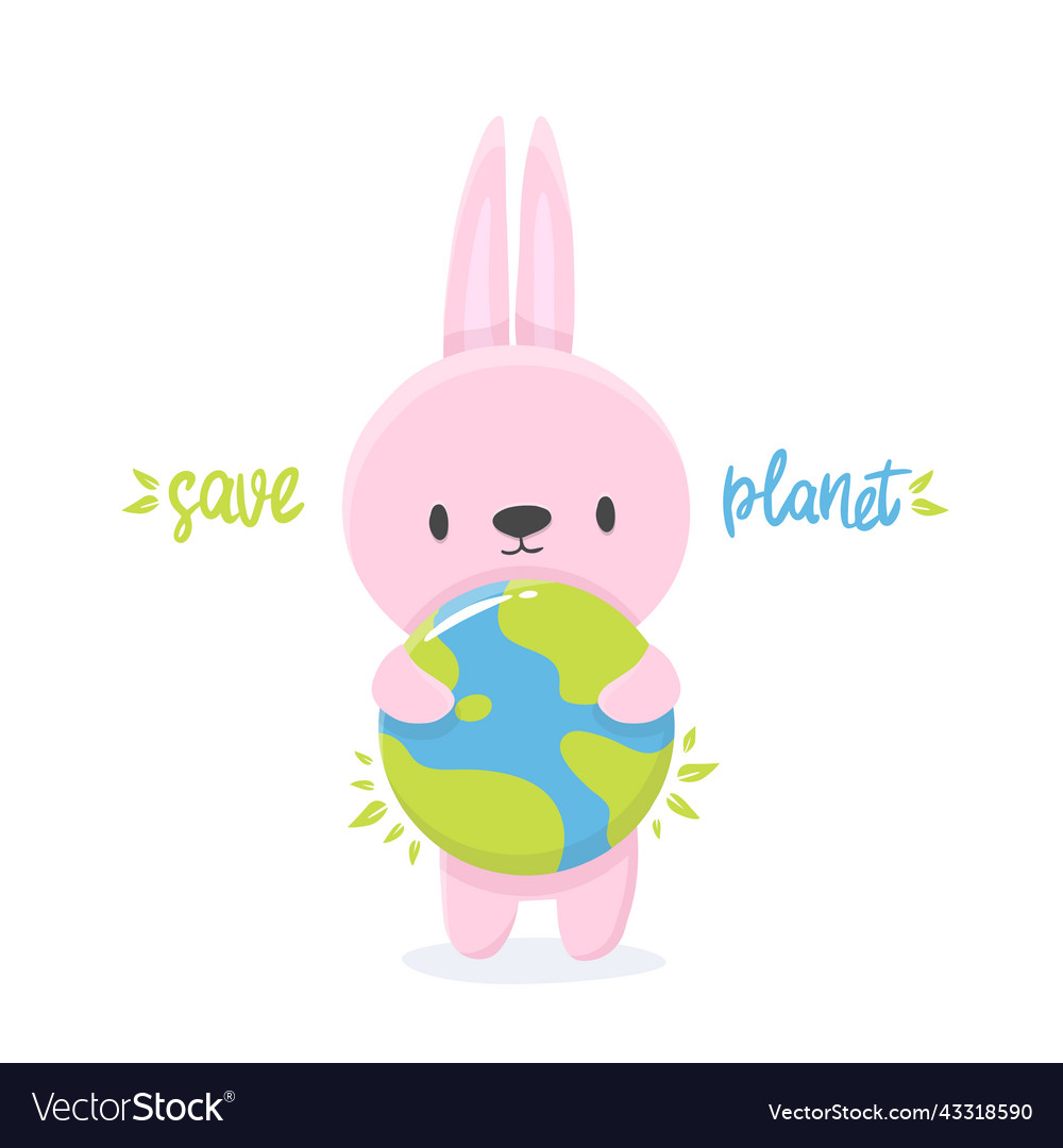 Cartoon of an rabbit with earth in support Vector Image