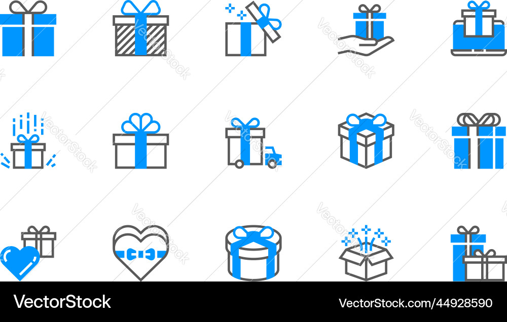 Gift and surprise flat line icons set Royalty Free Vector