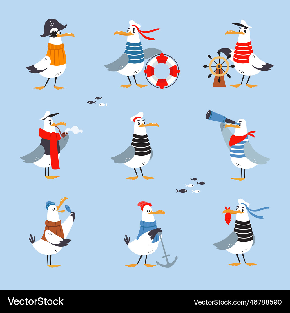 Gull character with webbed feet wearing striped Vector Image