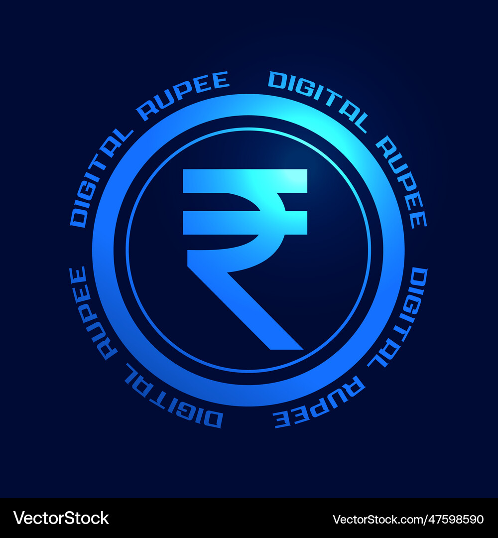 Indian currency digital rupee sign on blue Vector Image
