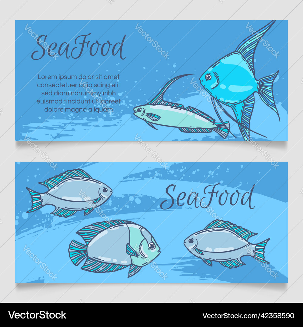 Seafood restaurant menu template hand drawn fish Vector Image