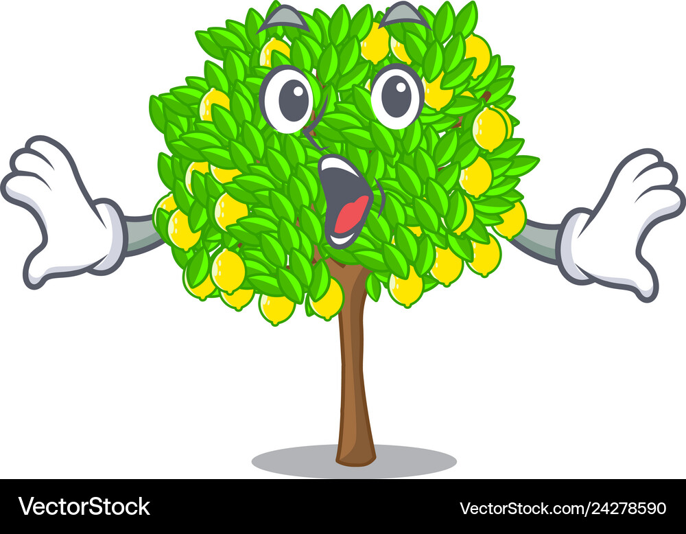 Surprised lemon tree cartoon next the house Vector Image