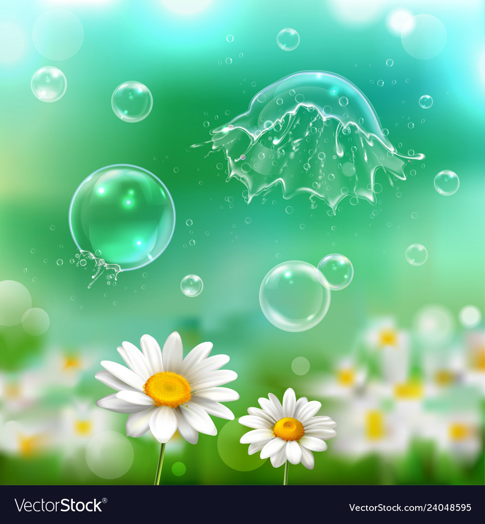Bubbles explosion realistic background Royalty Free Vector