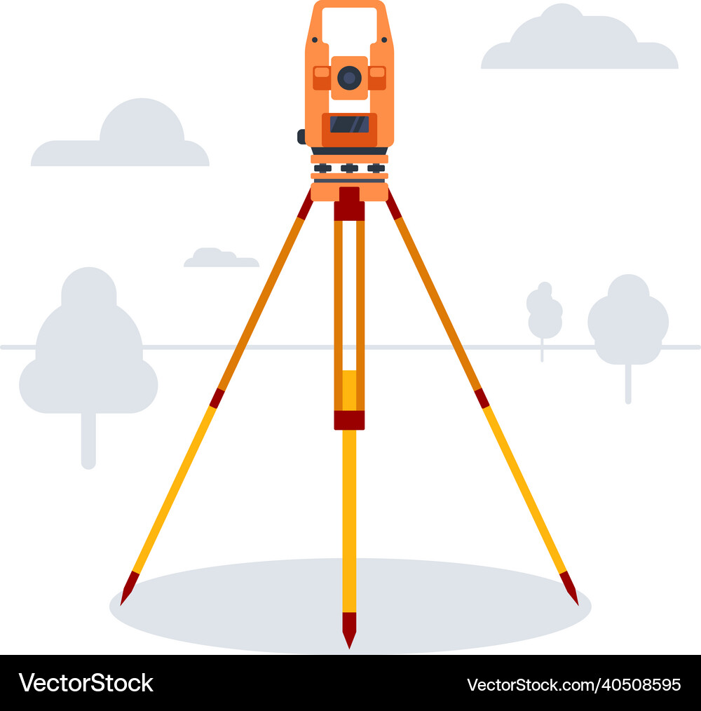 Geodetic instrument in a field with trees Vector Image