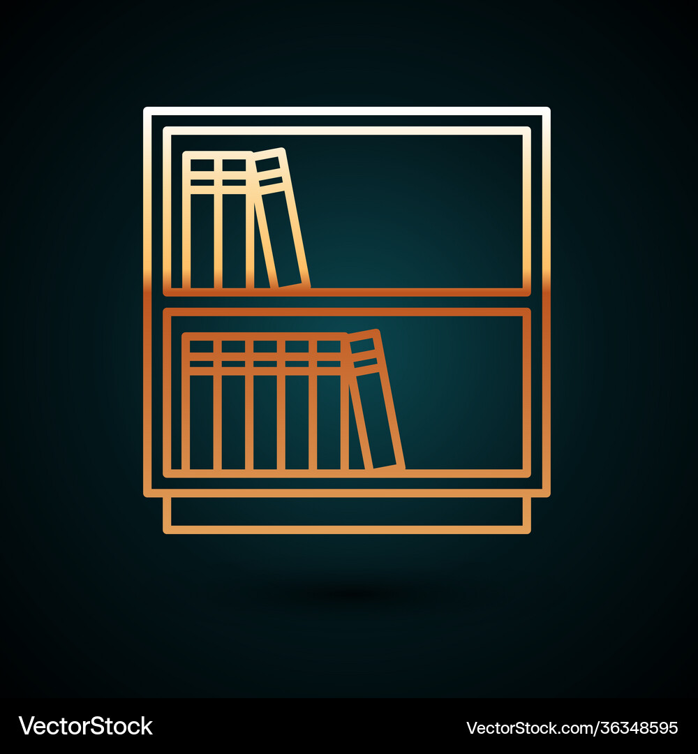 Gold line library bookshelf icon isolated on dark Vector Image