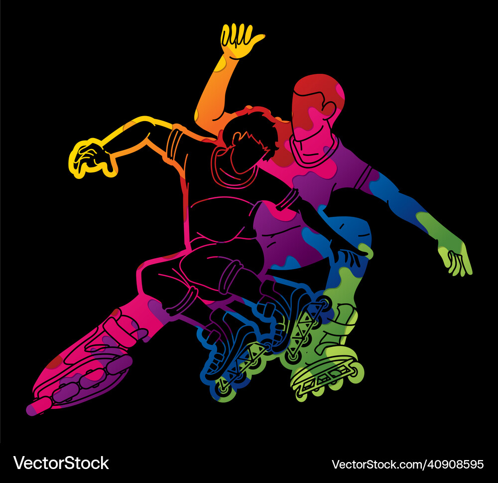 Group of roller blade players action Royalty Free Vector