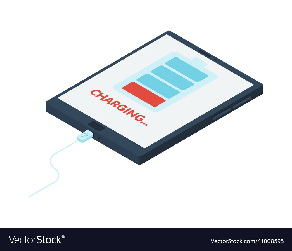 Isometric tablet charging Royalty Free Vector Image