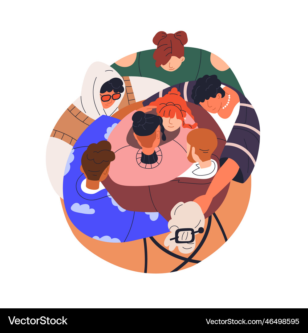 People group in circle hugging together top view Vector Image