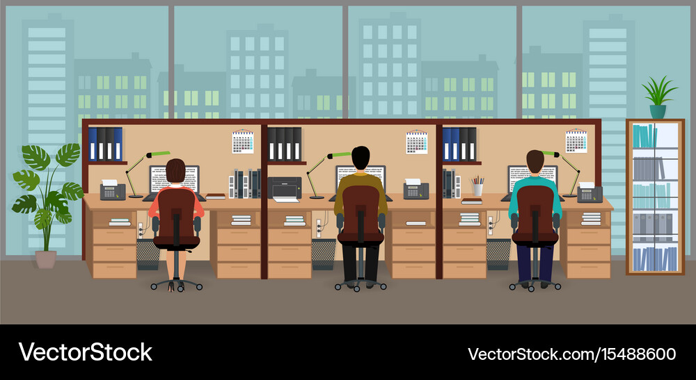 Business office interior with big window Vector Image